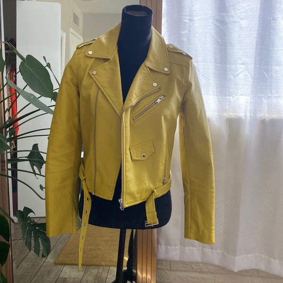 Love Tree | Jackets & Coats | Yellow Faux Leather Jacket | Poshmark